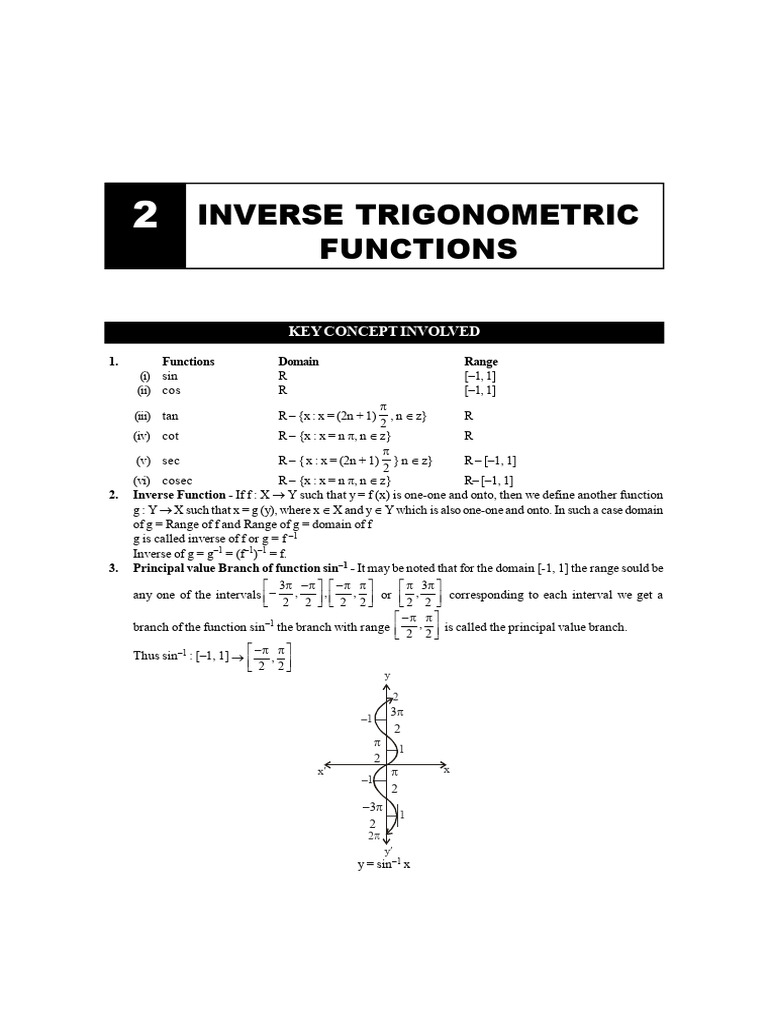 CBSE Class 12 Maths Chapter-2 Inverse Trigonometric Functions Formula | PDF | Function ...