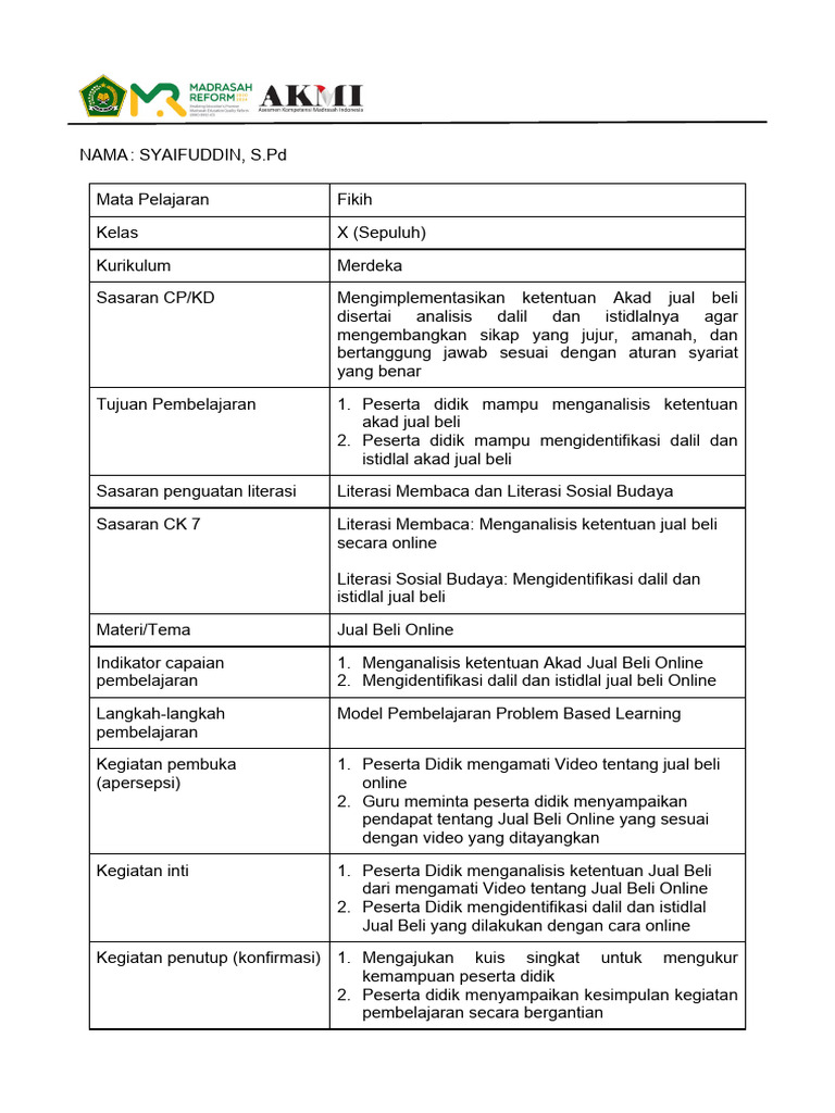 Template Skenario Pembelajaran | PDF