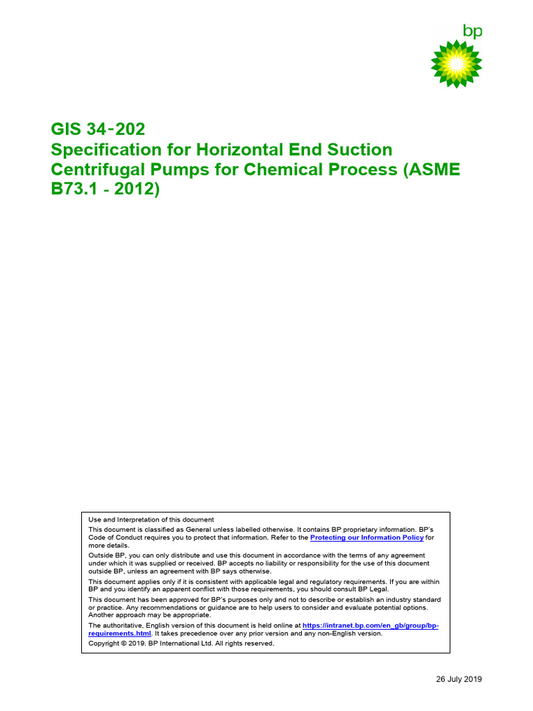 GIS 34-202 - Specification For Horizontal Centrifugal Pumps For ...