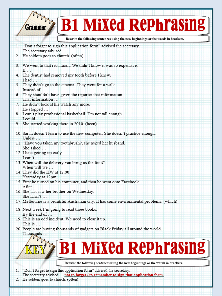 Sentence Rewriting Practice | PDF