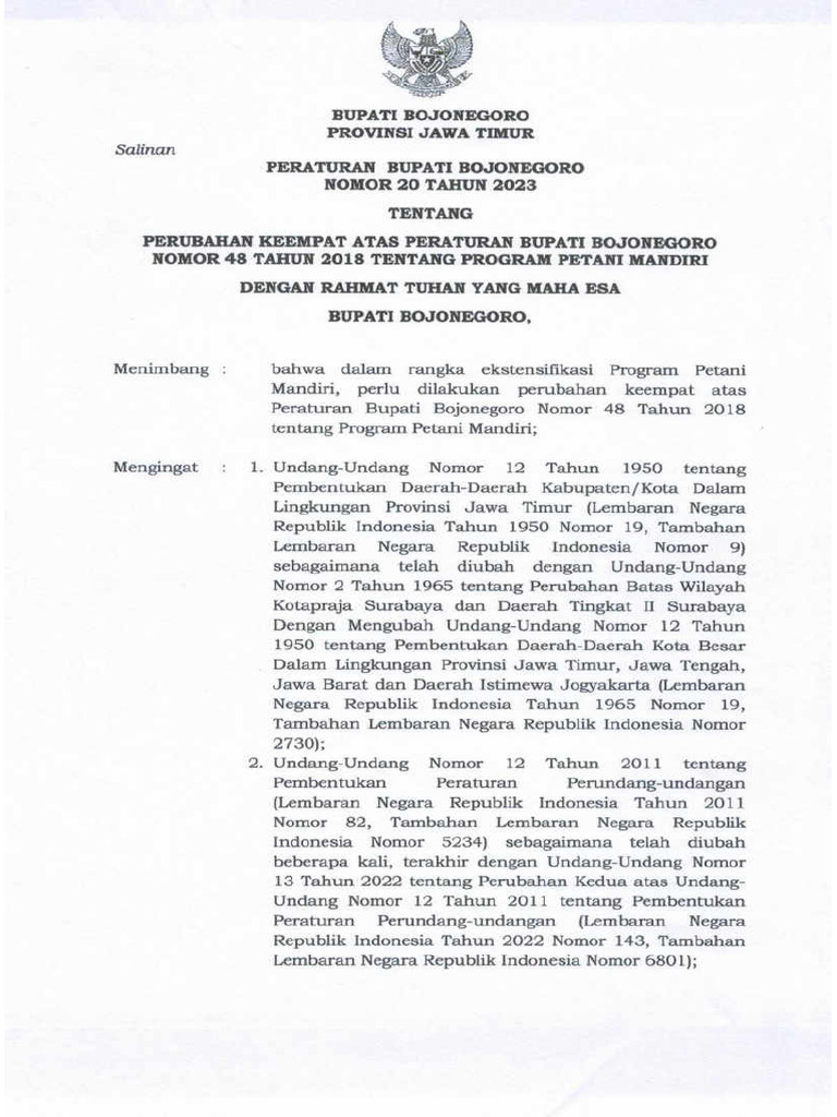 PERBUB NO 20 Tahun 2023 TTG Perub Keempat Perbup 4 | PDF