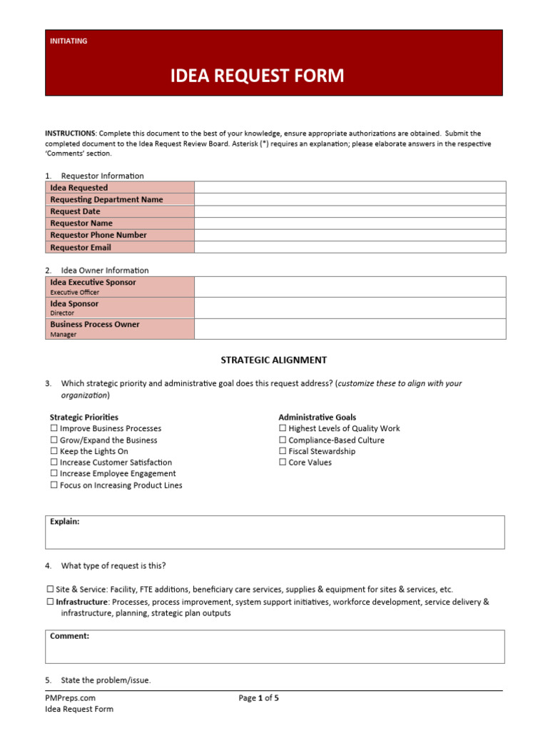 I-1 Idea Request | PDF | Goal | Business Process