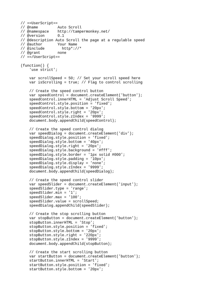 Auto Scroll Script with Speed Control | PDF
