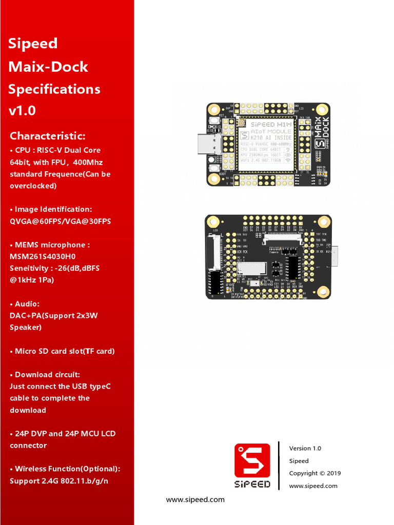 Sipeed Maix-Dock Specifications EN V1.0 | PDF