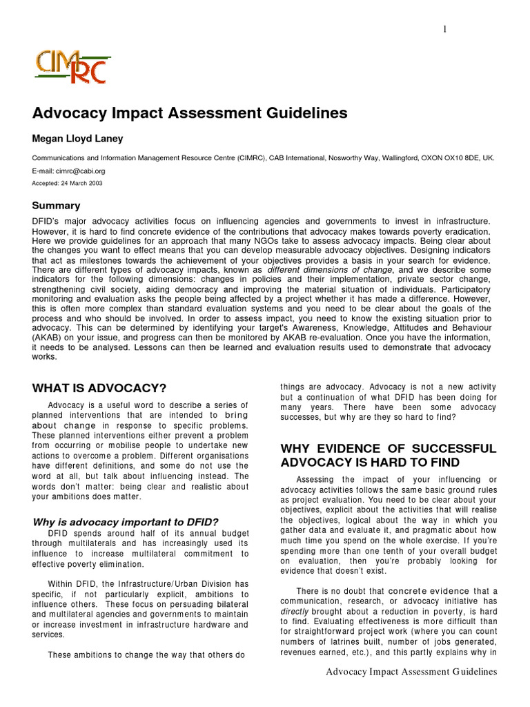 Advocacy Impact Assessment Guidelines | PDF | Finance & Money Management