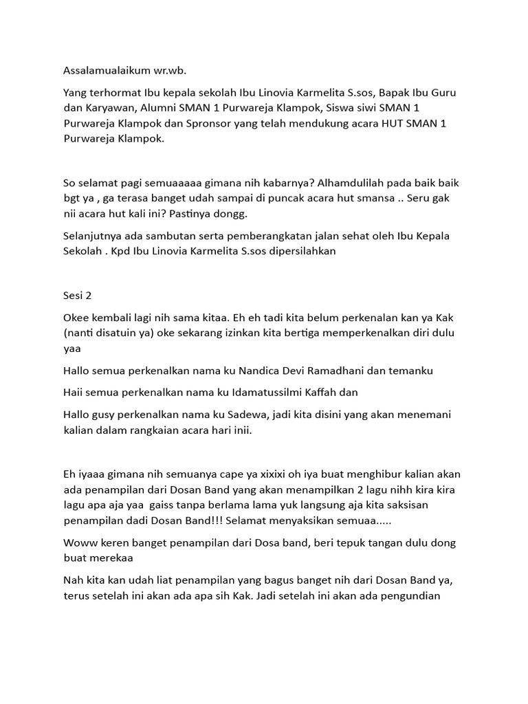 Teks MC Jalan Sehat | PDF