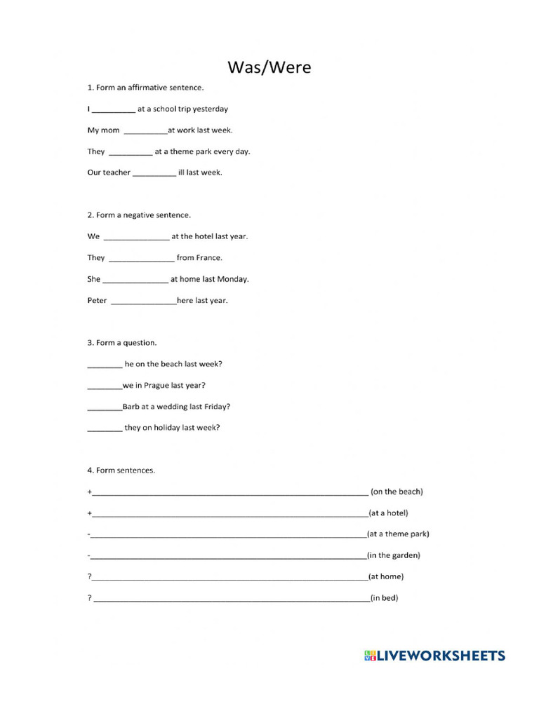Was-Were Worksheet | PDF