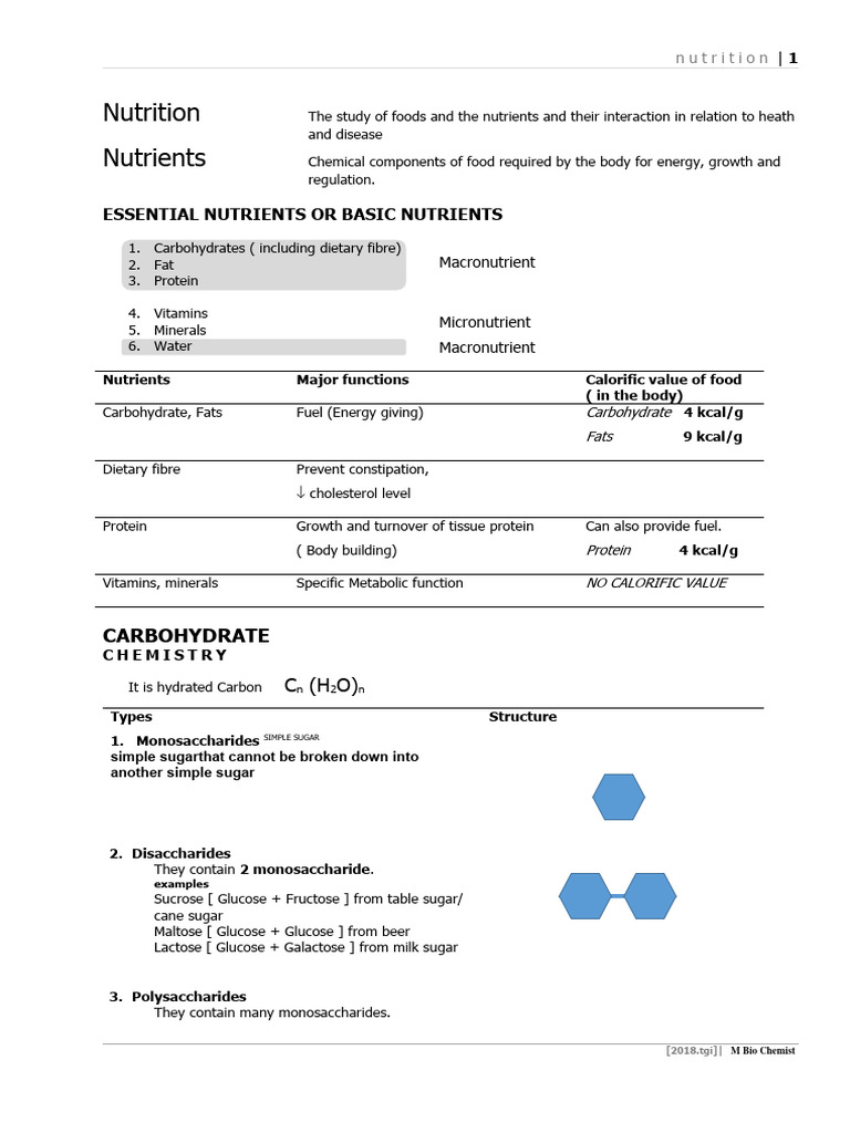 1 Notes Basic Nutrients | PDF | Carbohydrates | Lipid