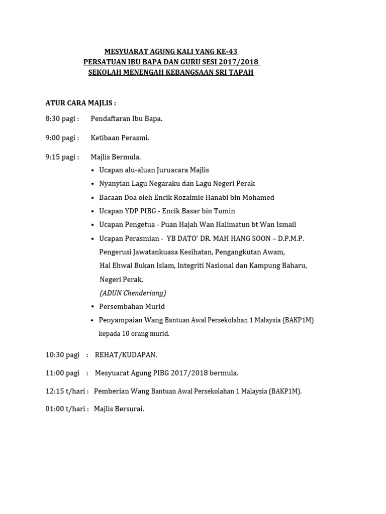 Atur Cara Majlis Dan Agenda M Agung 43 | PDF Atur Cara Majlis Dan Agenda M Agung 43 | PDF