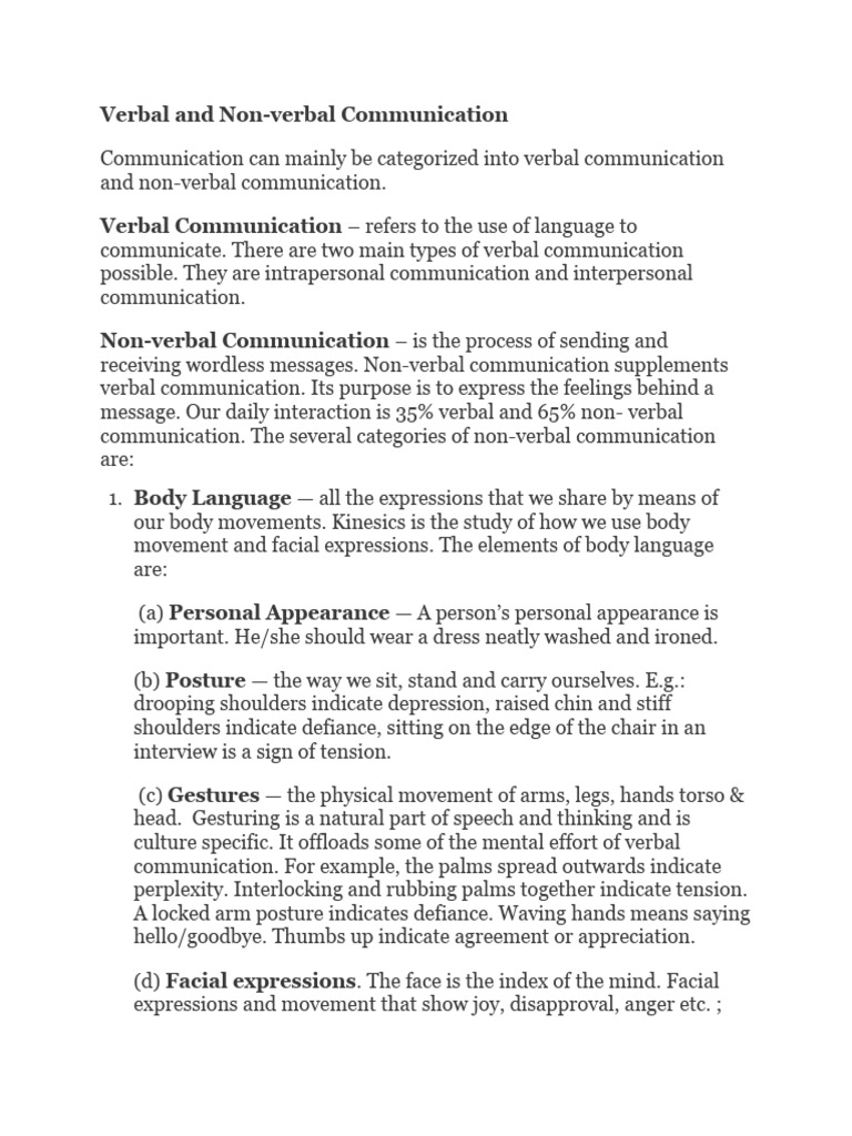 Verbal vs Non-Verbal Communication | PDF | Communication | Nonverbal ...