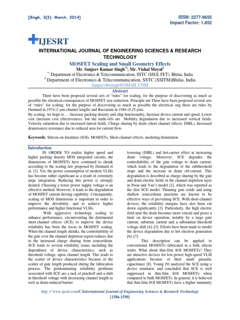 MOSFET Scaling and Small Geometry Effect | PDF | Mosfet | Field Effect Transistor