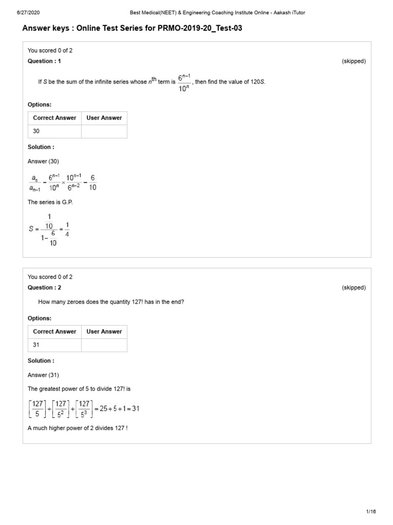 Aakash Prmo Mock Test 3 | PDF