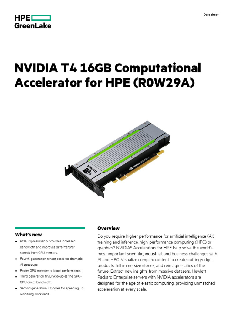 NVIDIA T4 16GB Computational Accelerator For HPE-PSN1011299769USEN | PDF | Graphics Processing ...