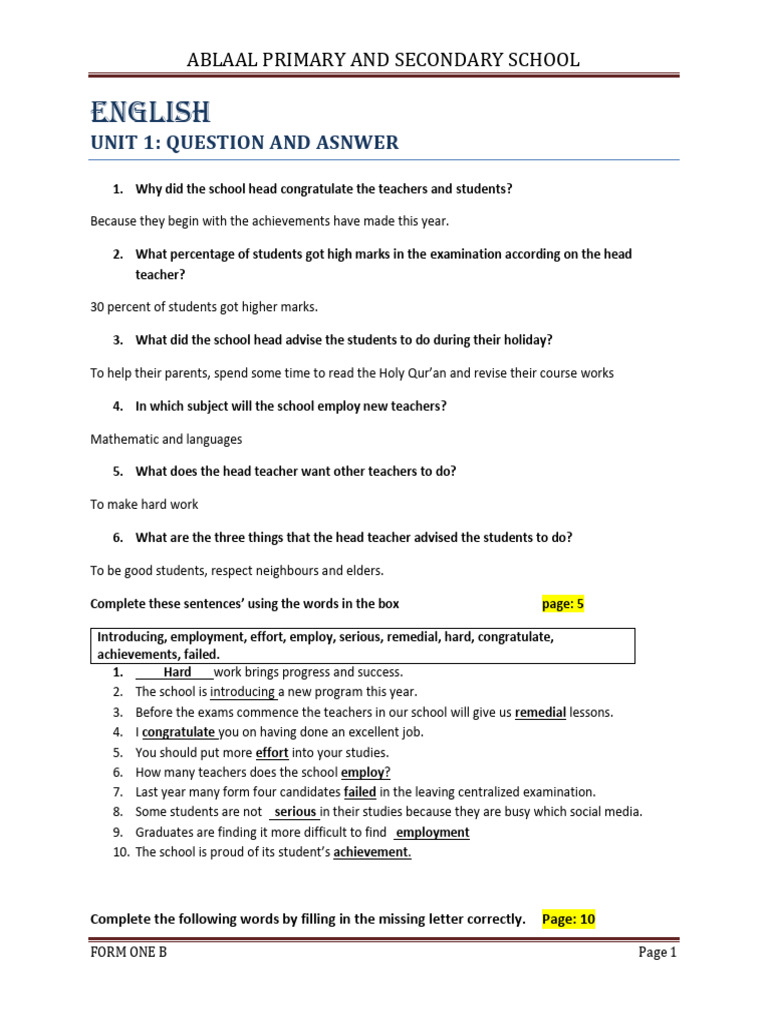 English Form 1 | PDF | Soil | Verb