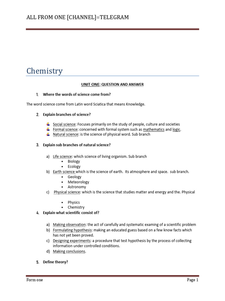 Chemistry (All Form One Channel | PDF | Science | Chemistry