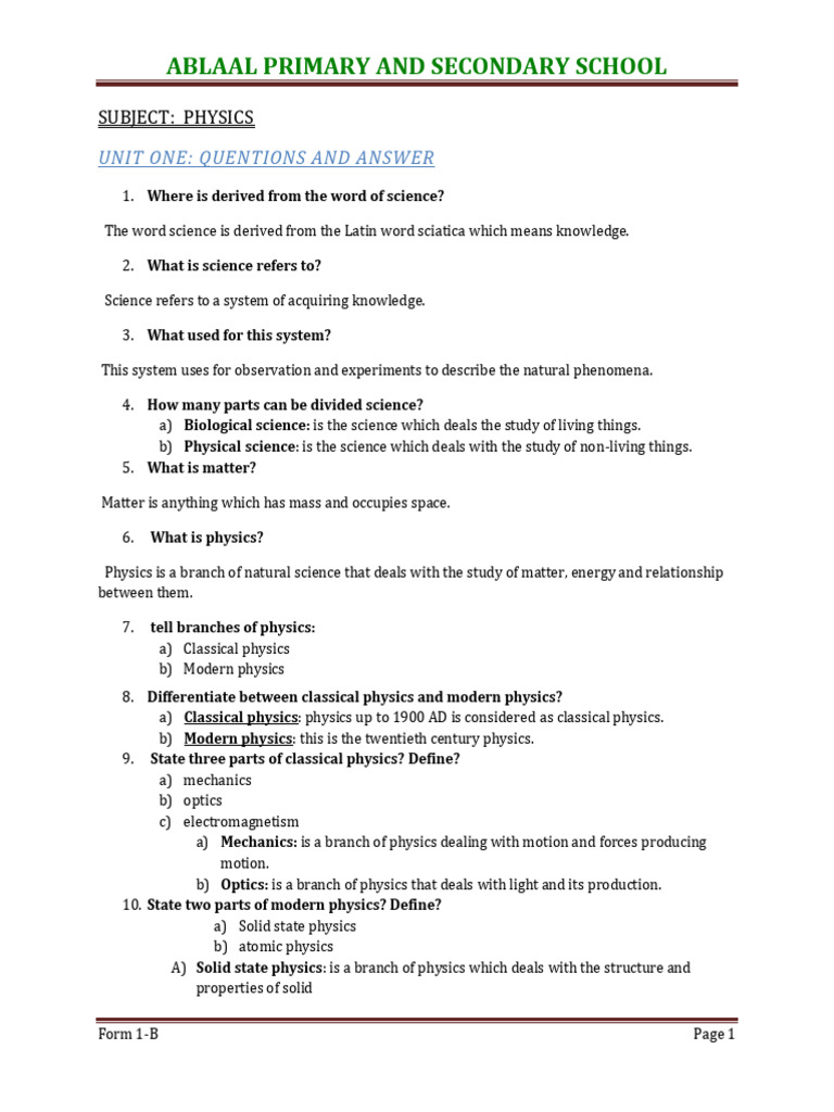 Physics Form 1 | PDF