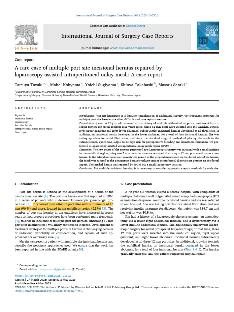 A Rare Case of Multiple Port Site Incisional Hernias Repaired by ...