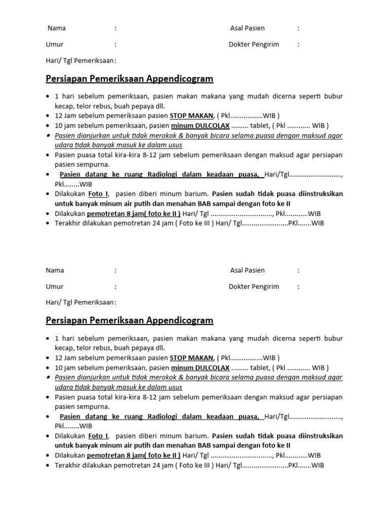 Persiapan Pemeriksaan Appendicogram | PDF