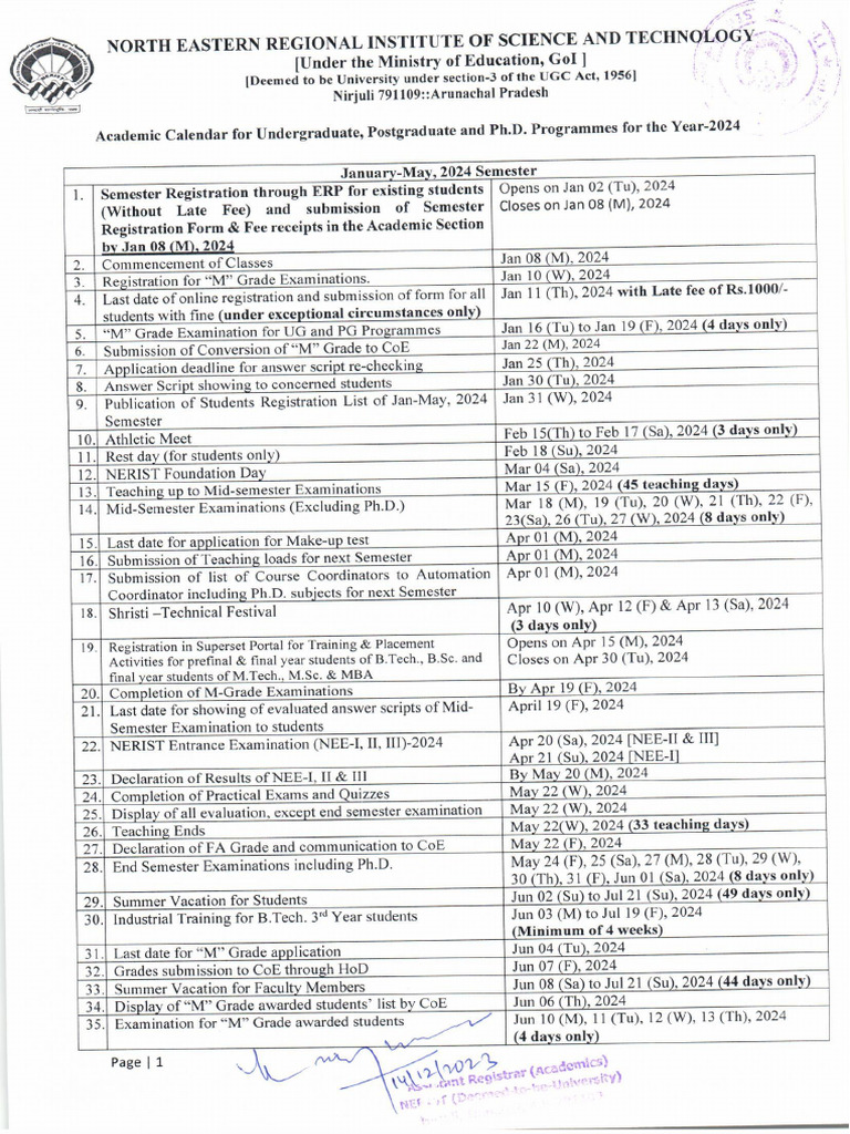 Academic Calendar 2024 | PDF
