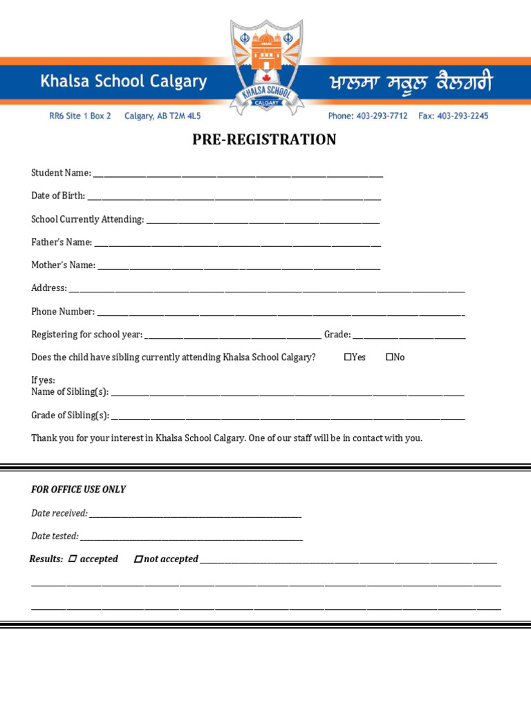 Pre Registration Form | PDF