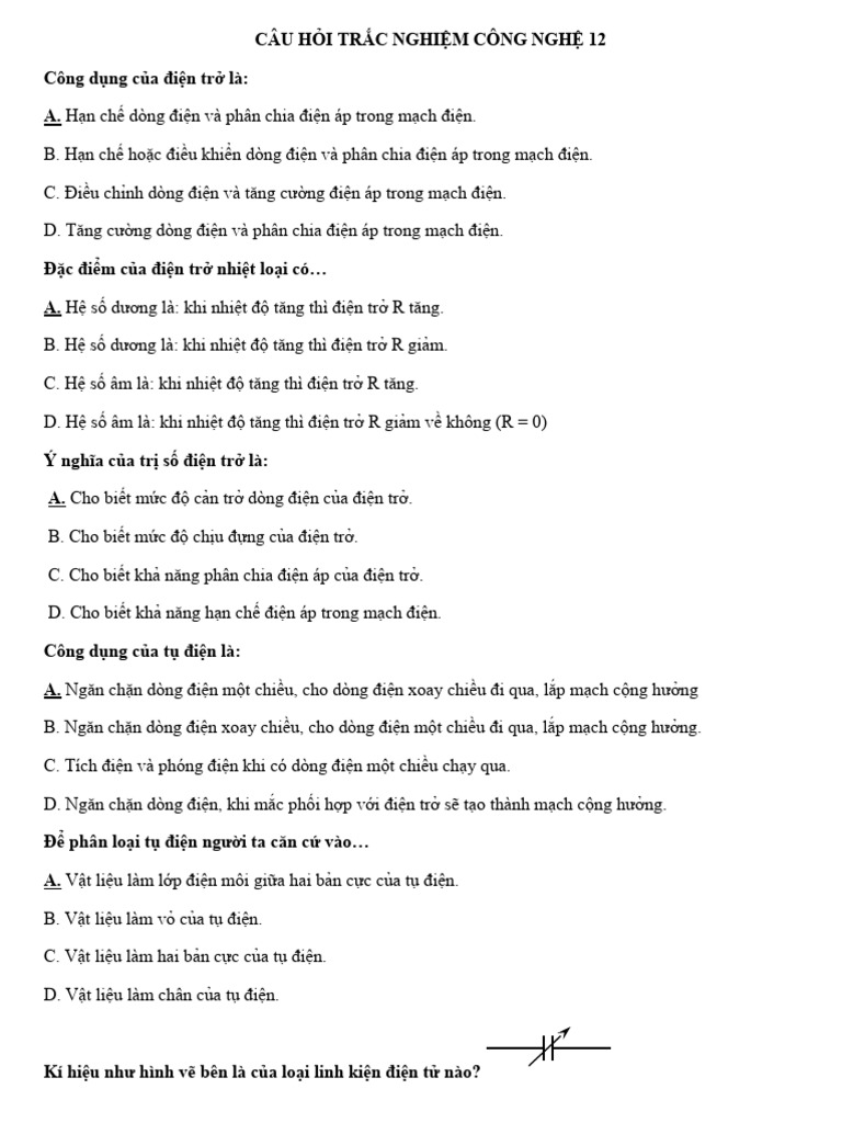 200 CÂU HỎI TRẮC NGHIỆM CN12 | PDF