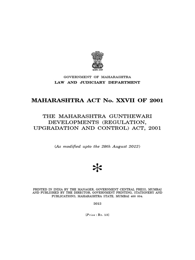 Maharashtra Gunthewari Act Overview | PDF