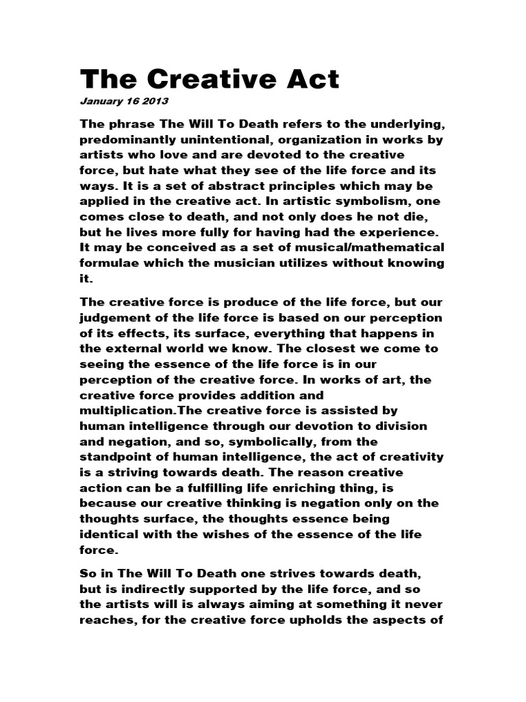 The Will to Death in Creative Expression | PDF | Thought | Force