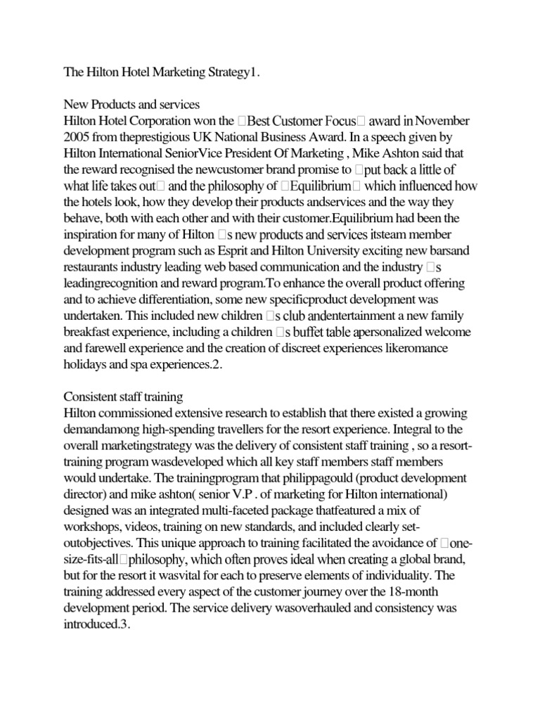 The Hilton Hotel Marketing Strategy1 | PDF | Hotel | Brand