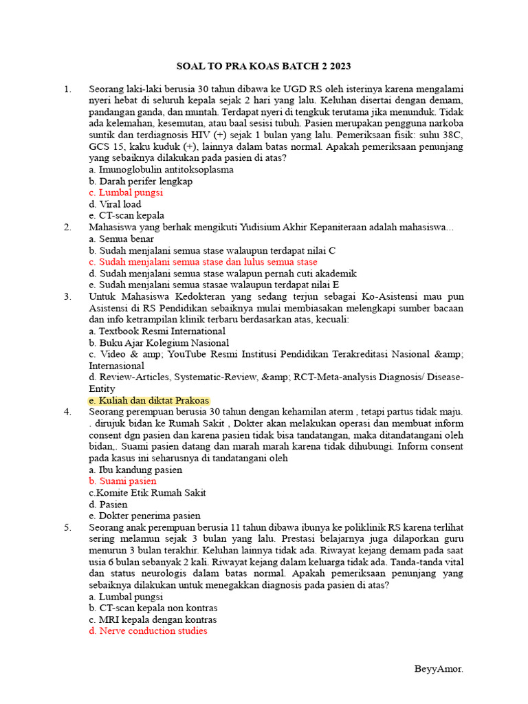 Soal To Pra Koas Batch 2 2023 by Beyy | PDF