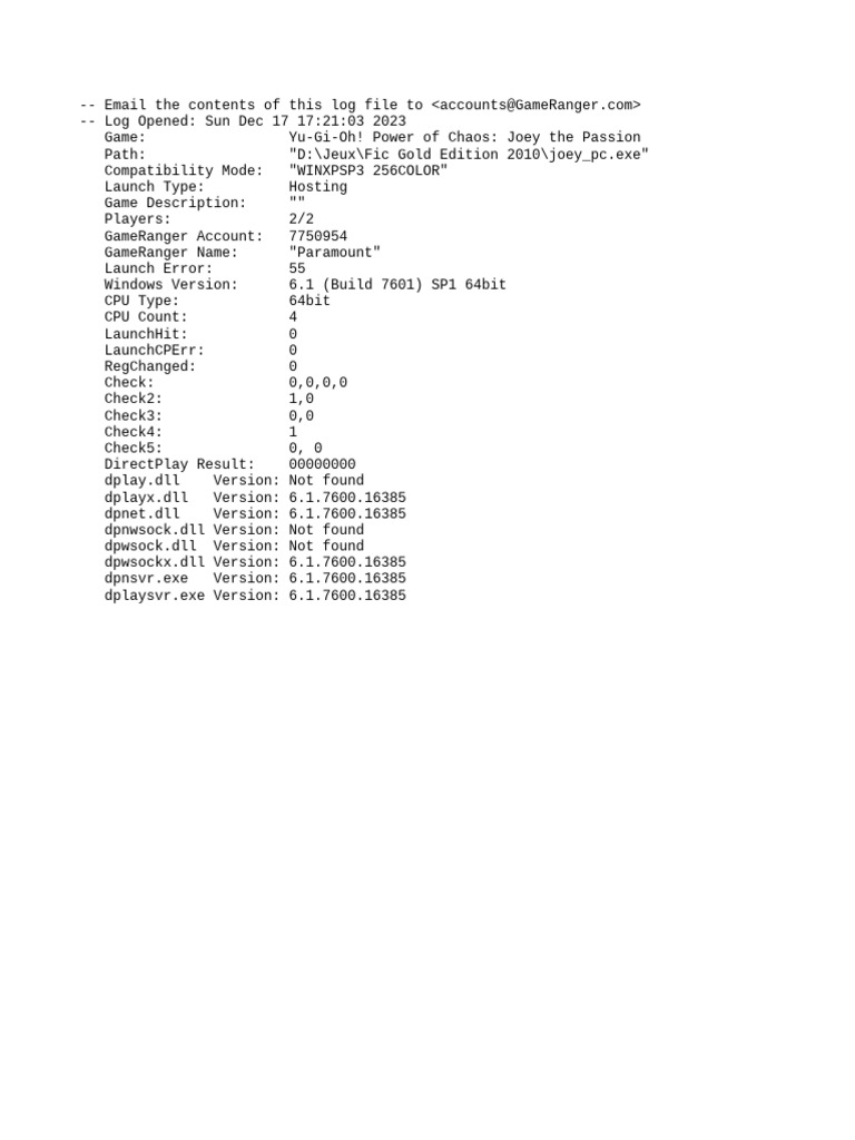 GameRanger_Launch_Log | PDF