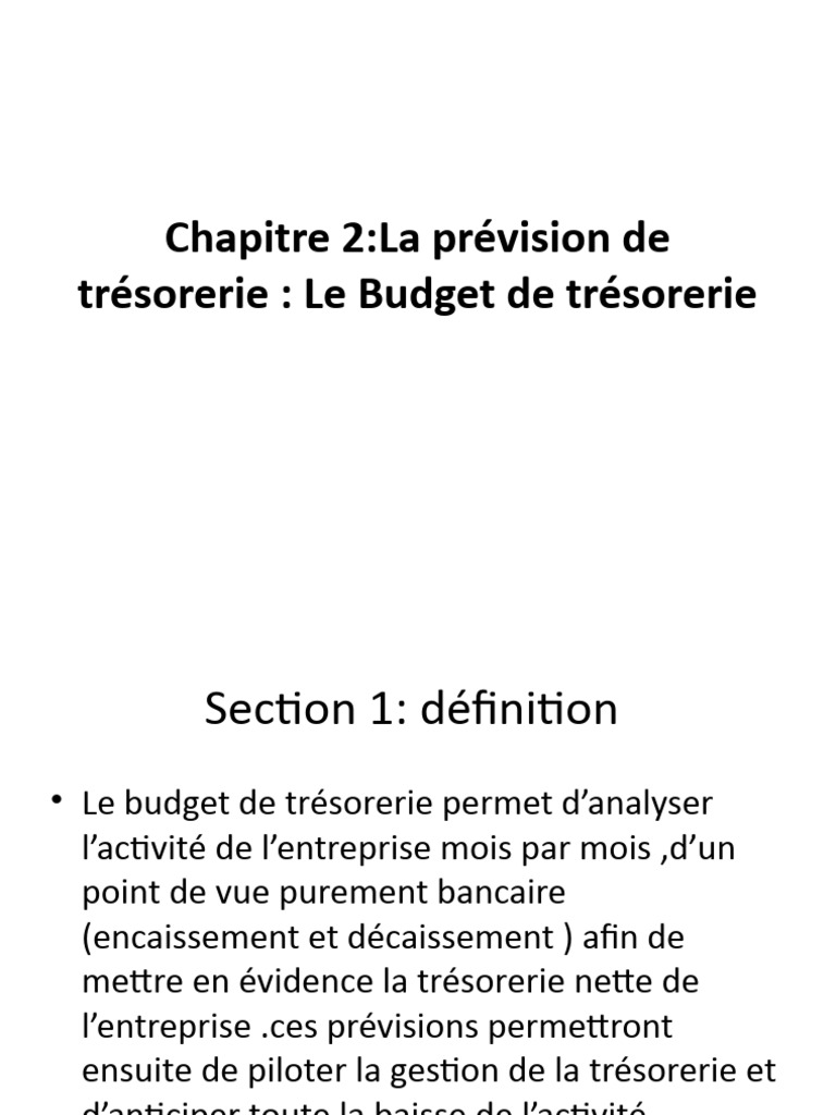 Chapitre 2 La Prévision de Trésorerie (Le Budget de Trésorerie) | PDF ...
