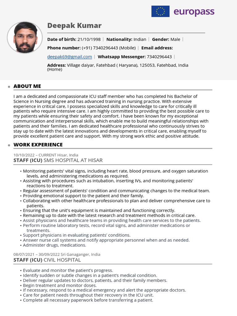CV - Deepak Kumar | PDF | Intensive Care Medicine | Electronic Health Record