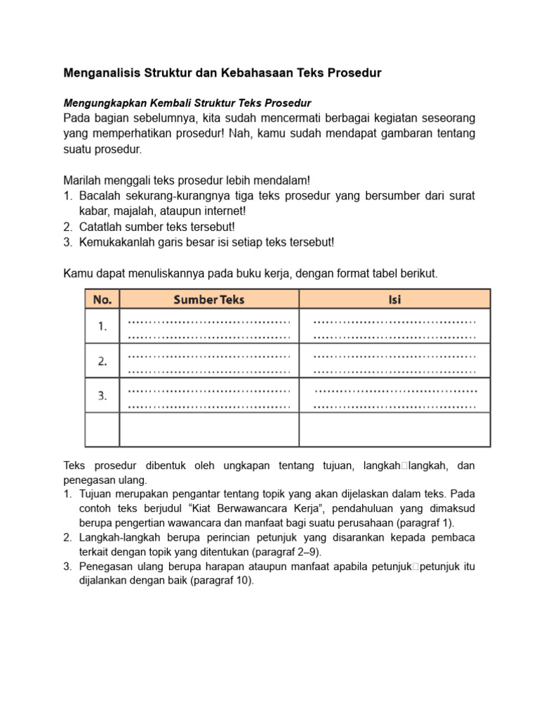 Bahasa Indonesia XI 08082023 - Menganalisis Struktur Dan Kebahasaan Teks Prosedur | PDF