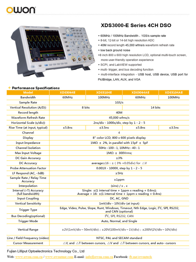 OWON XDS3000-E Series Datasheet | PDF