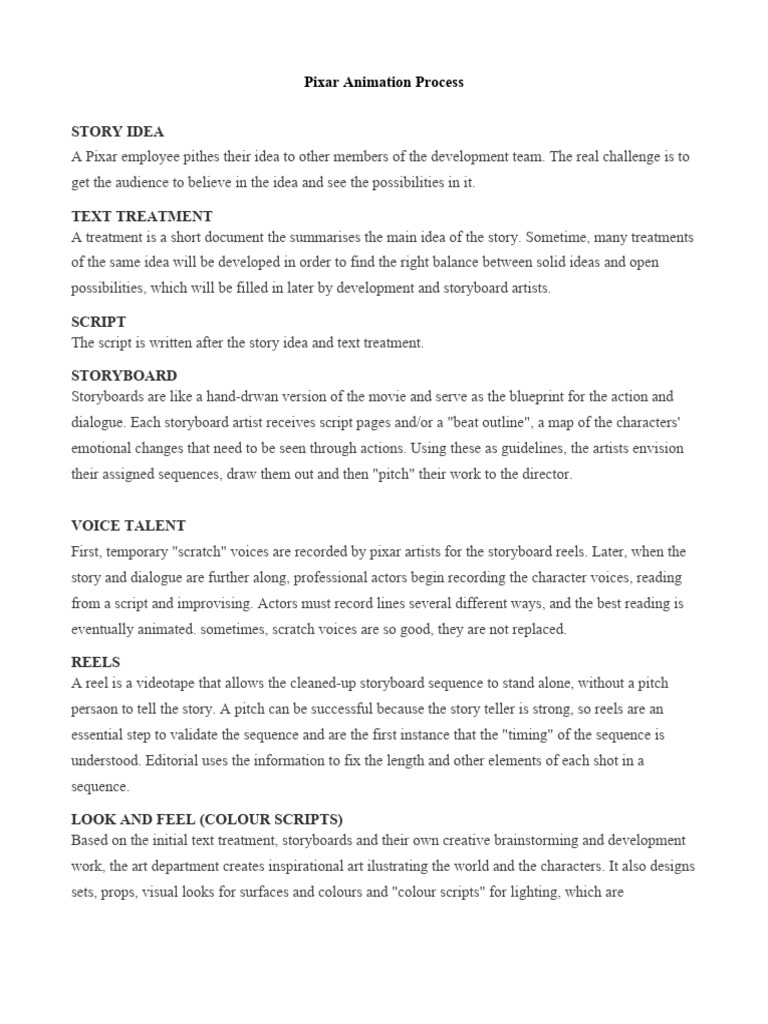 Pixar Animation Process | PDF | Rendering (Computer Graphics) | Animation Pixar Animation Process | PDF | Rendering (Computer Graphics) | Animation