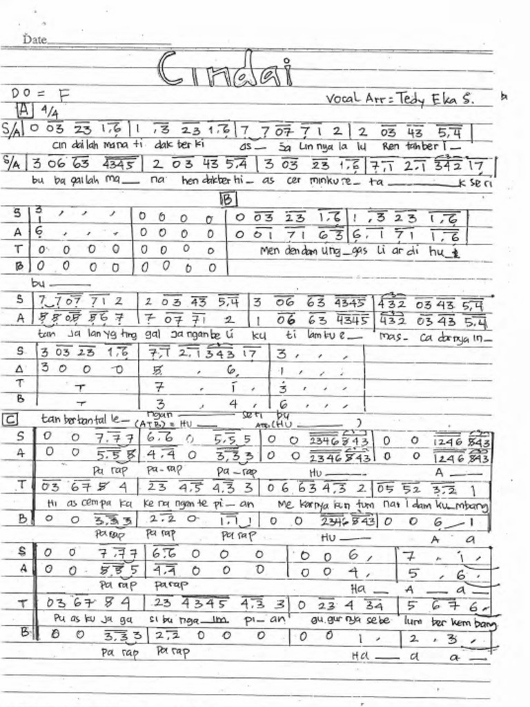 Partitur Satb Cindai | PDF
