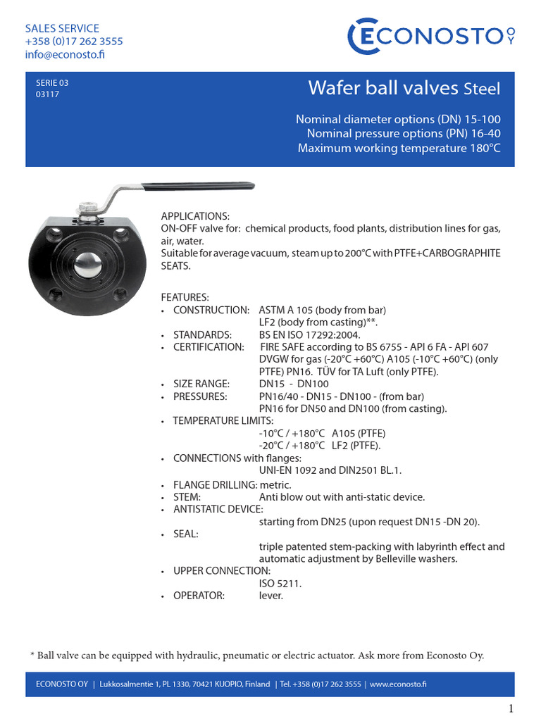4 Wafer Ball Valves Steel | PDF | Valve | Manufactured Goods