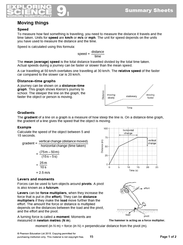 9i Summary Sheets | PDF | Lever | Speed