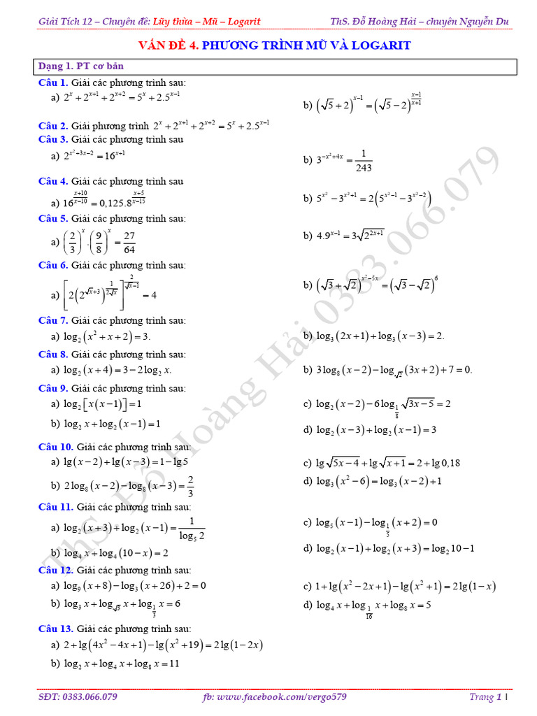 2D2 - VD4 - Phuong Trinh Mu Va Logarit - TN 2 | PDF