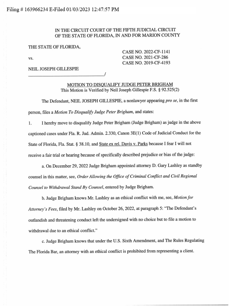 Motion To Disqualify Judge Peter Brigham | PDF