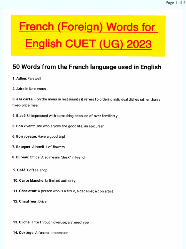 English CUET Foreign Words | PDF