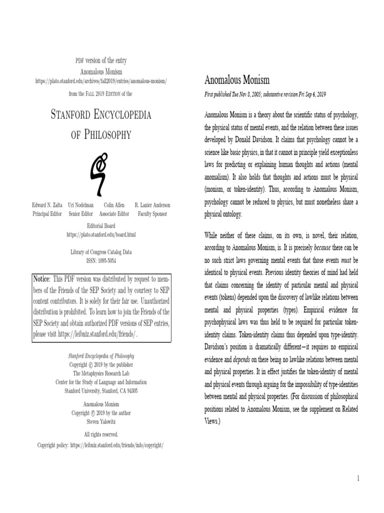 Anomalous Monism | PDF | Action (Philosophy) | Causality