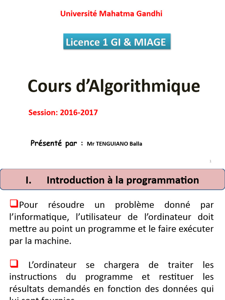 Cours d'Algorithmique et Programmation | PDF | Programmation informatique | Programme informatique