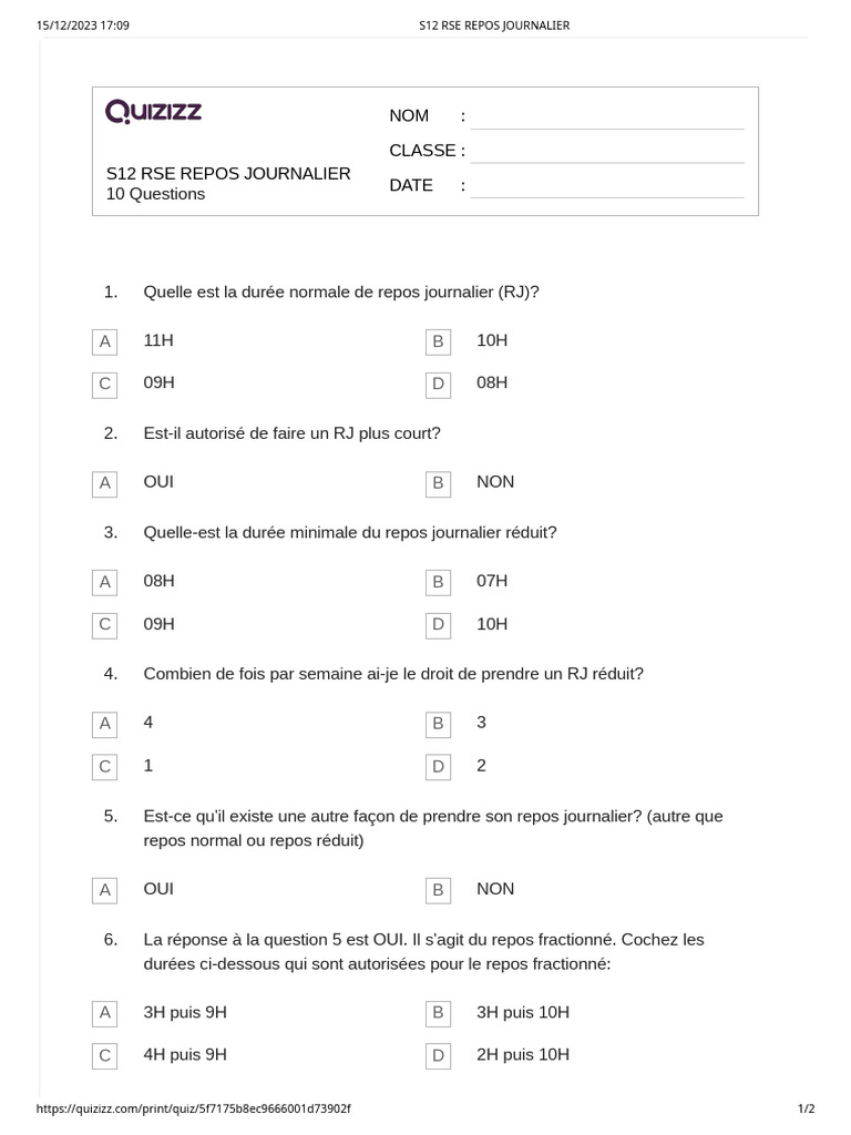S12 Rse Repos Journalier | PDF