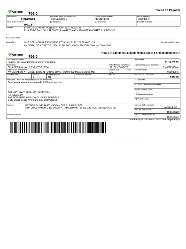 Boleto 19 - BRENDA OLIVEIRA FONSECA - MCUNID23 | PDF | Tecnologia bancária | Dinheiro