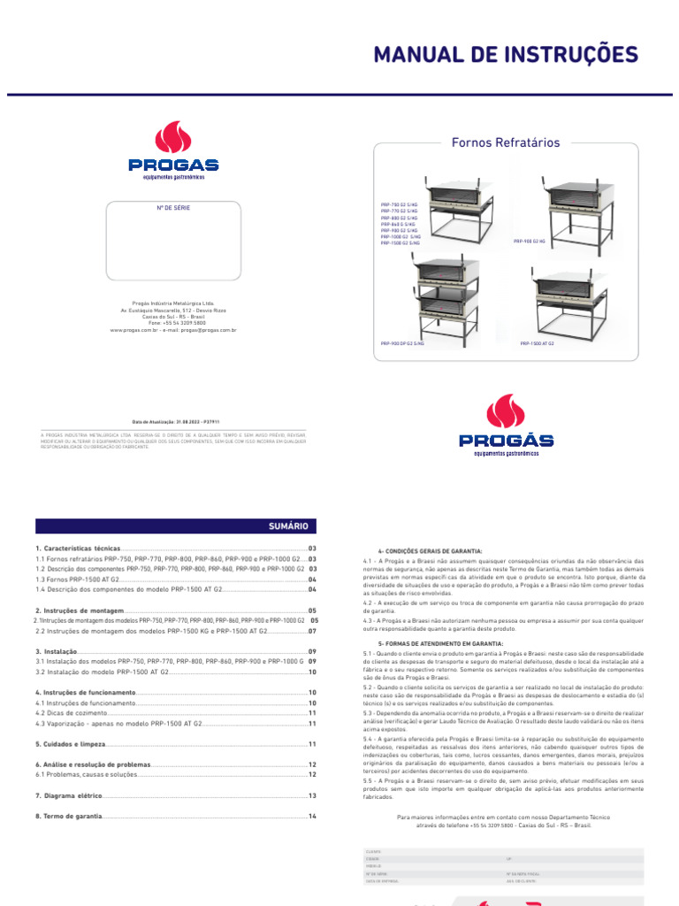 P37911 Manual Fornos Refratarios Gas PRP 750 G2 PRP 770 G2 PRP 800 G2 ...