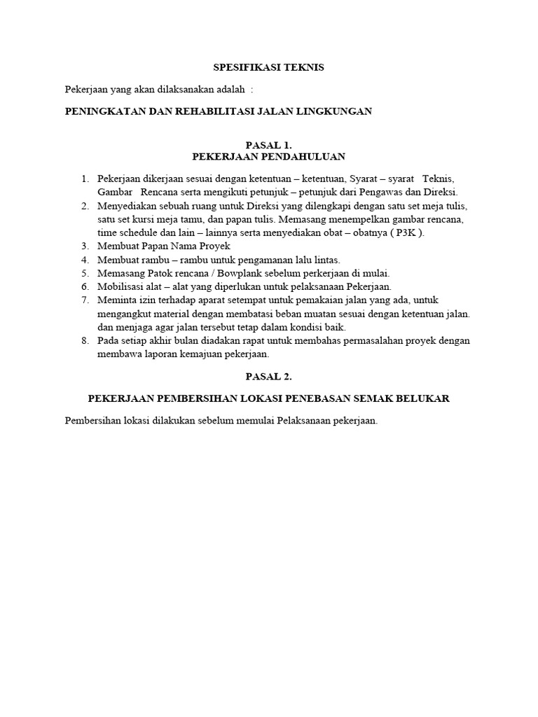 Spek Tek JL Lingkung | PDF