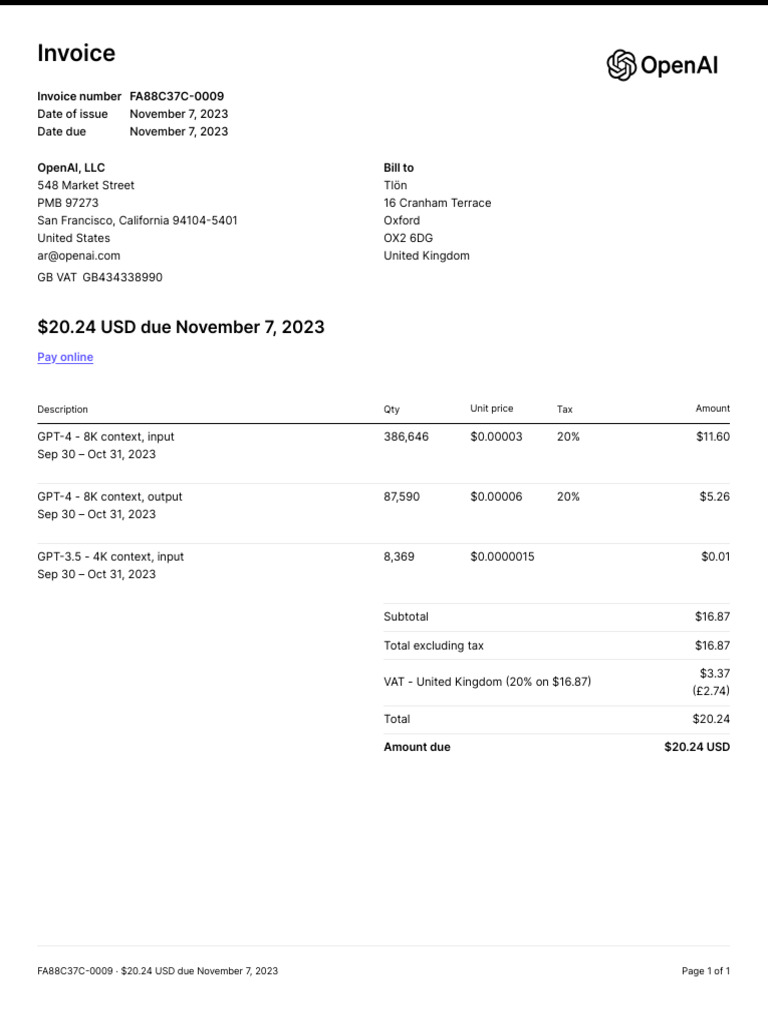 Invoice FA88C37C 0009 | PDF