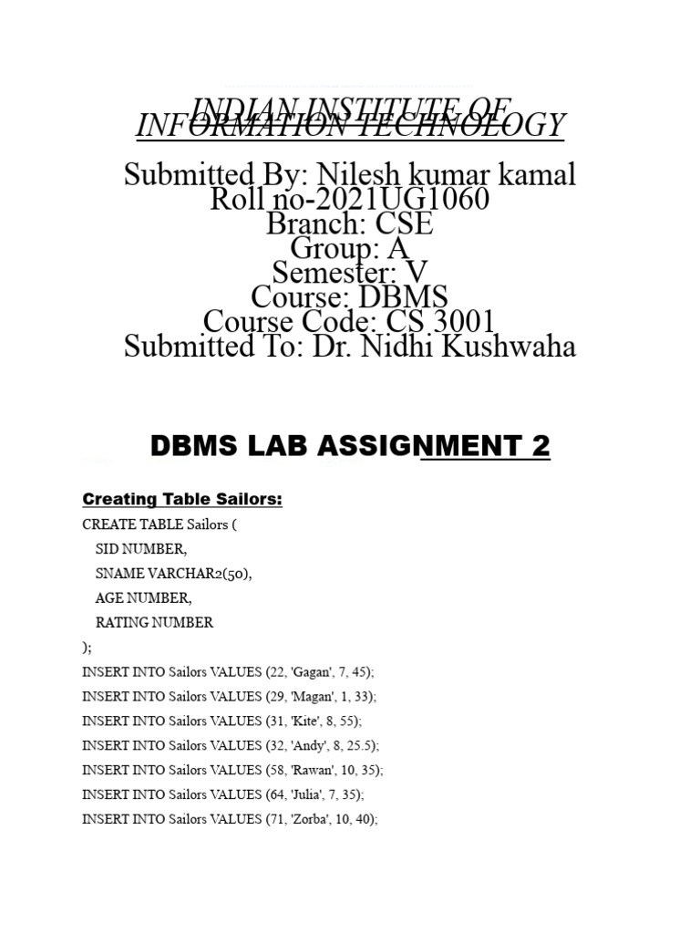 DBMS LAB ASSIGNMENT 2 New | PDF | Data Model | Cybernetics