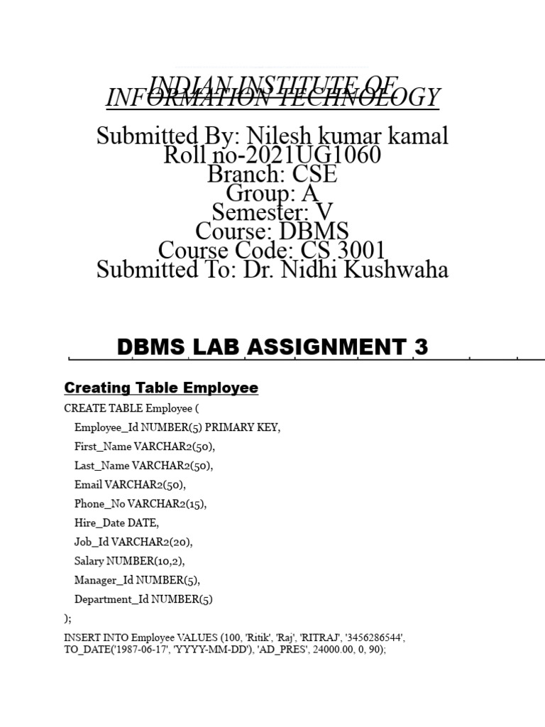 Dbms Lab Assignment 3new | PDF | Pl/Sql | Computer Data